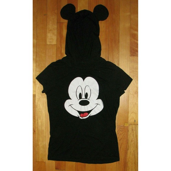 Disney | Tops | Disney Black Mickey Mouse Hooded Tshirt Woman Junior ...